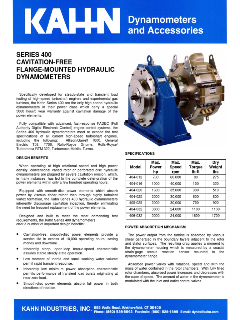 Series 400 Cavitation-Free Flange-Mounted Hydraulic Dynamometers | PDF | Turbine | Machines
