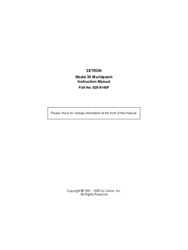 ZETRON Model 30 Worldpatch Instruction Manual - The Repeater PDF | PDF ...