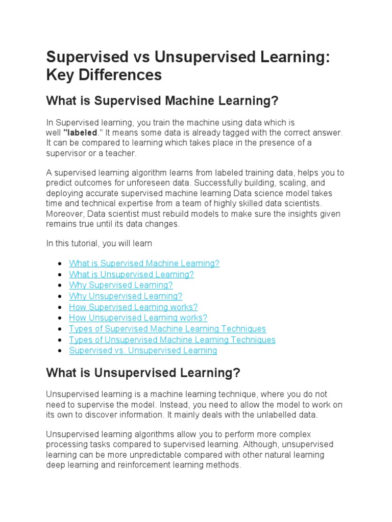 Supervised Vs Unsupervised Learning | PDF | Career & Growth | Business