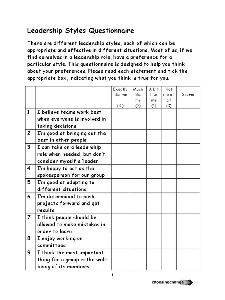 Leadership Style Questionnaire | PDF | Leadership | Applied Psychology