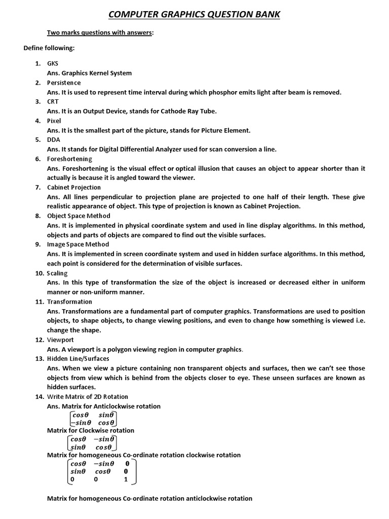 COMPUTER GRAPHICS QUESTION BANK.pdf | PDF
