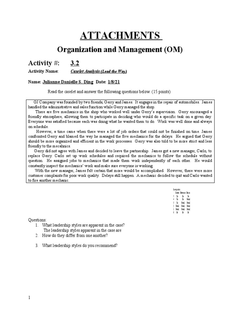 Activity 3.2. Caselet Analysis - Lead The Way | PDF | Business