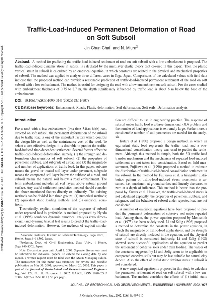 Traffic-Load-Induced Permanent Deformation of Road On Soft Soil ...