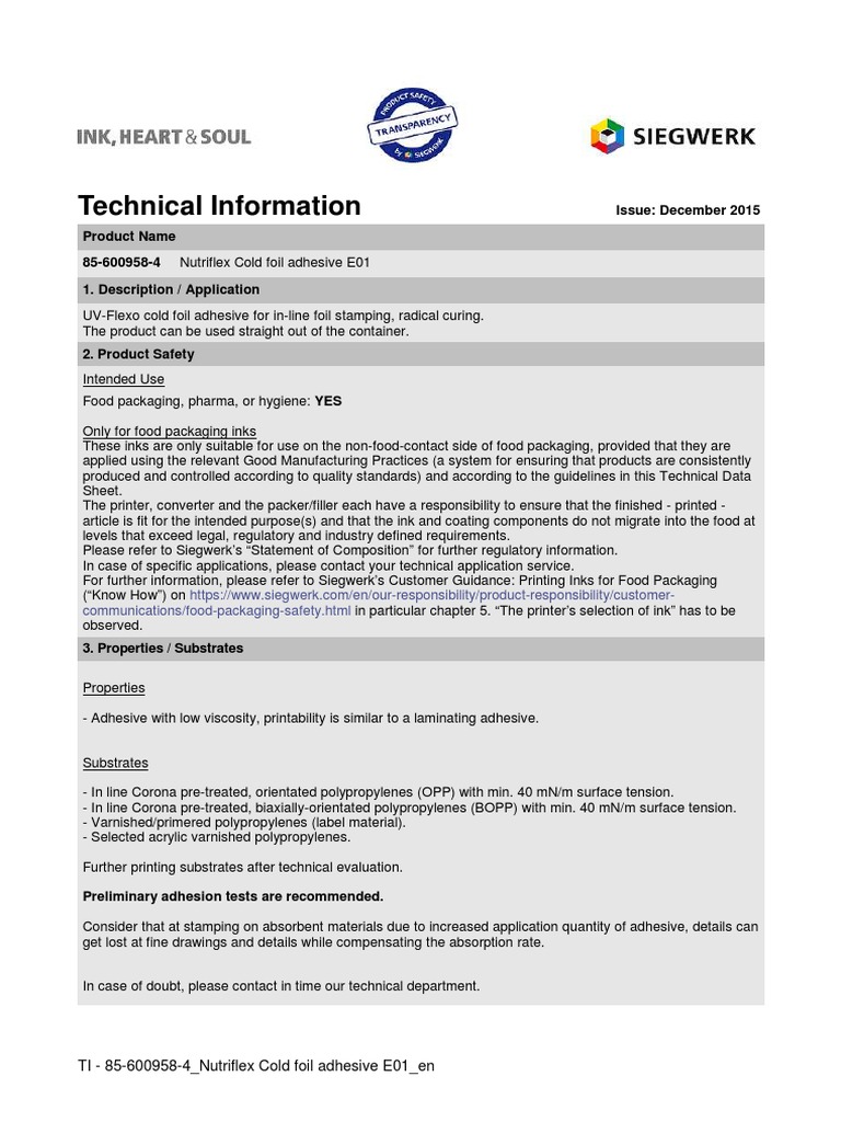 85-600958-4 Nutriflex Cold Foil Adhesive E01 en | PDF | Adhesive ...