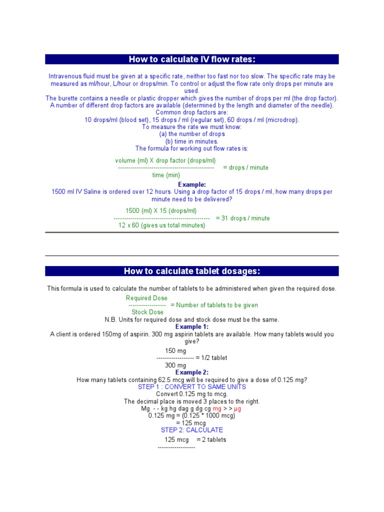 How To Calculate IV Flow Rates:: Example | PDF | Litre | Dose ...