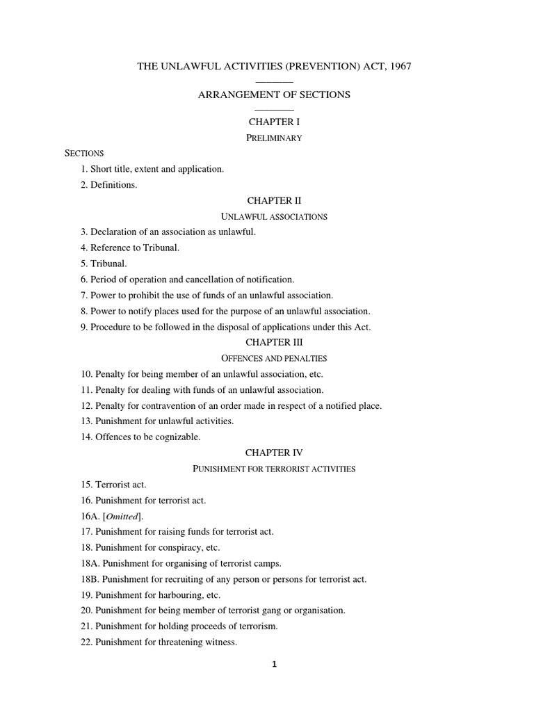 The Unlawful Activities (Prevention) Act, 1967 - Arrangement of ...