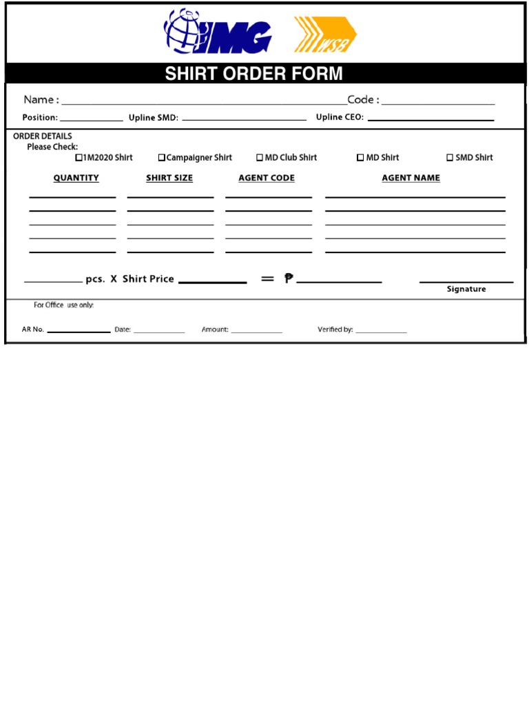 Shirt Order Form: Order Details Please Check: 1M2020 Shirt Campaigner ...