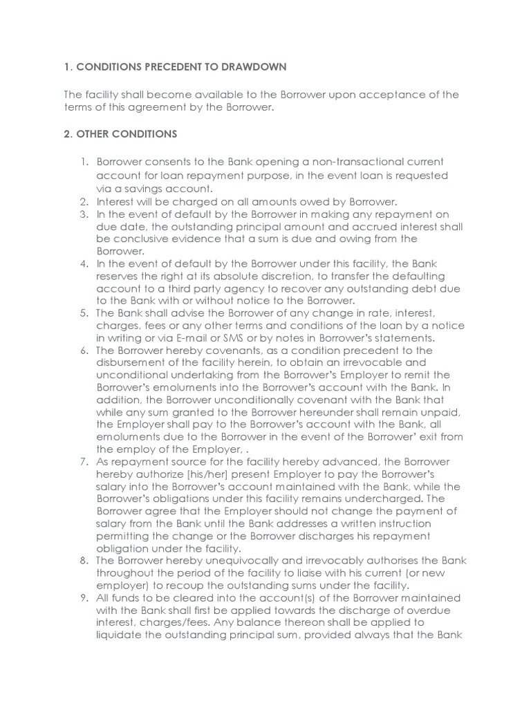 Conditions Precedent To Drawdown | PDF | Loans | Banks