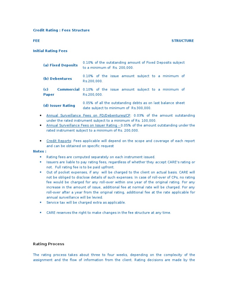 A Comprehensive Breakdown of Credit Rating Fees Structures for Various ...