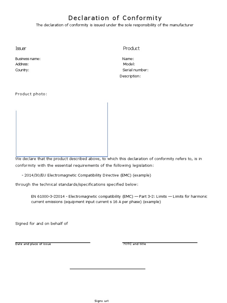 EU Declaration of Conformity Example | PDF