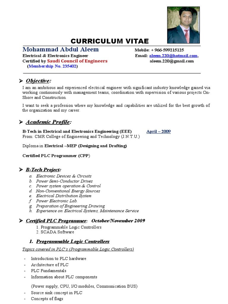 Electrical Engineer CV - Mohammad Aleem | PDF | Programmable Logic ...