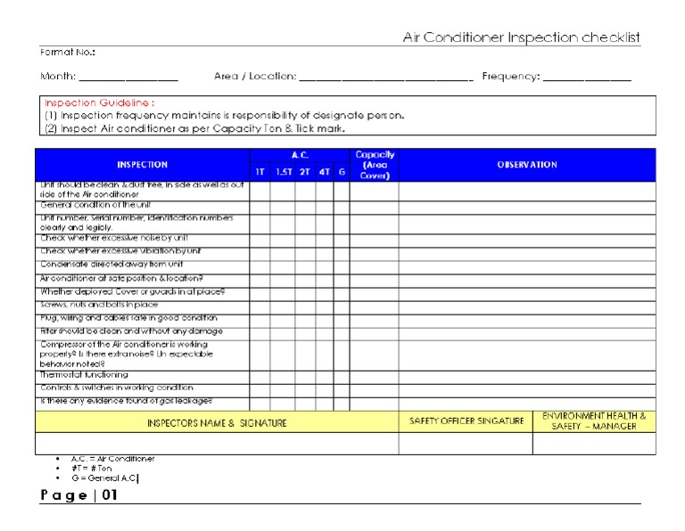 Airconditioner Inspection Checklist | PDF