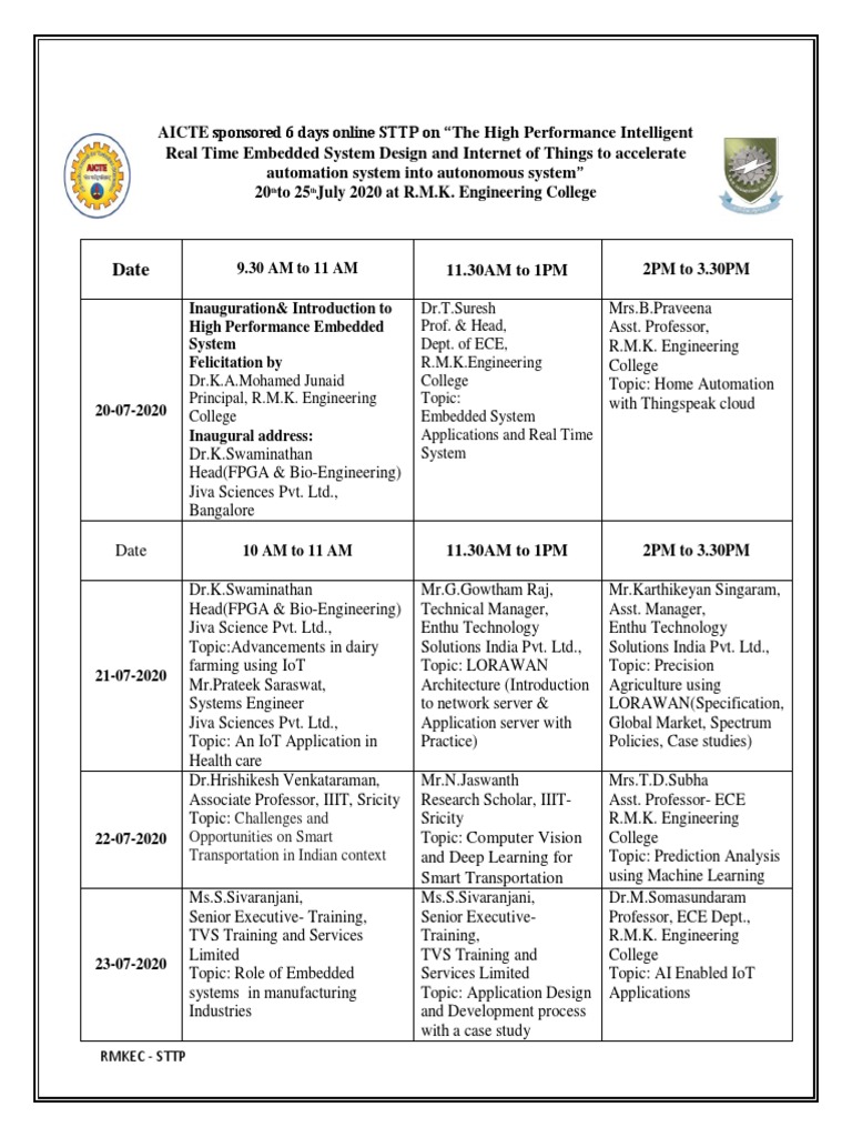 AICTE STTP Schedule | PDF | Internet Of Things | Embedded System