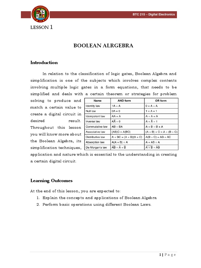 Boolean Algebra-Digital Electronics | PDF | Boolean Algebra | Teaching ...
