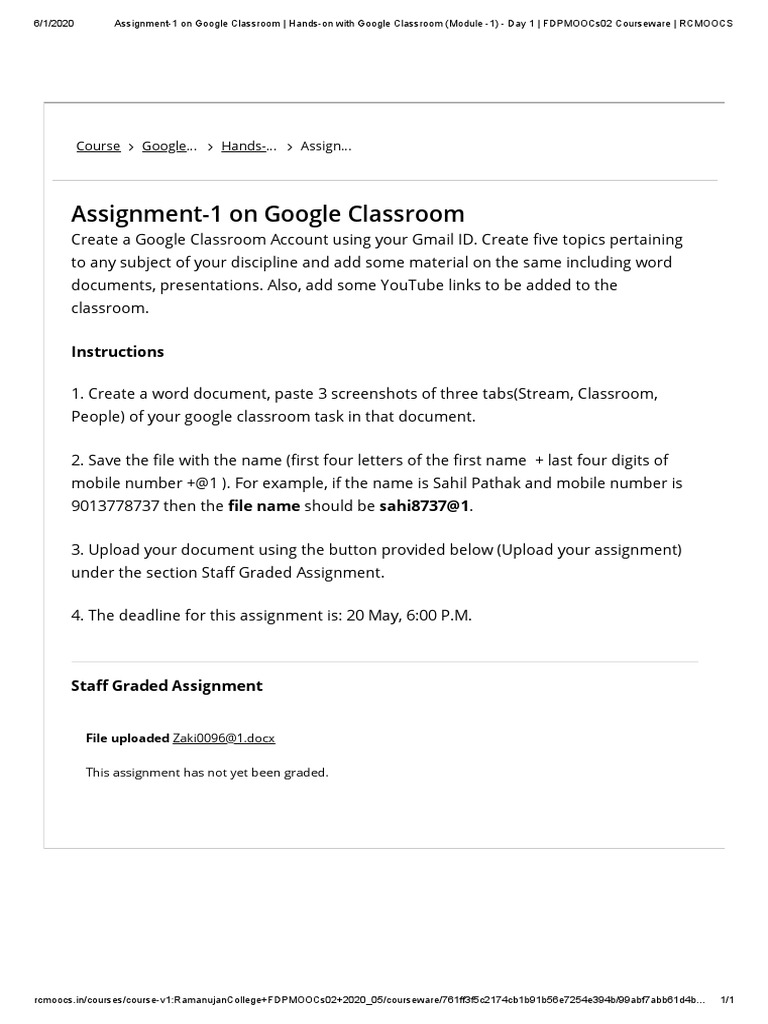 Assignment-1 On Google Classroom: Instructions | PDF