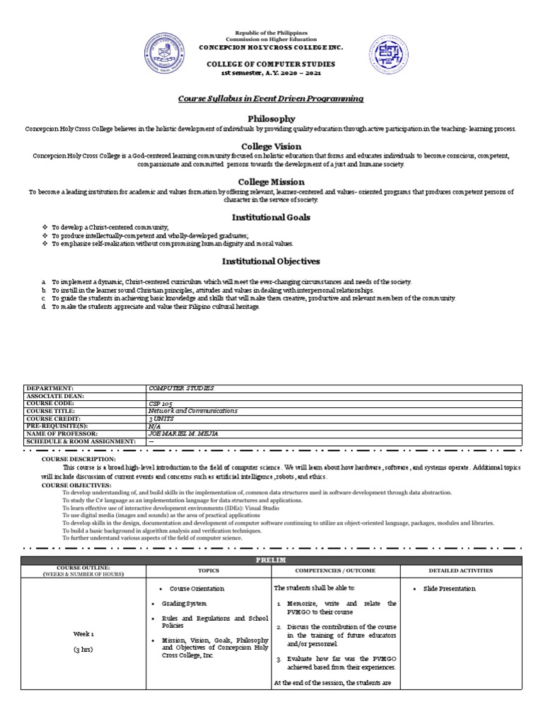 SYLLABUS-CSA105-Event Driven Programming | PDF | Microsoft Visual ...