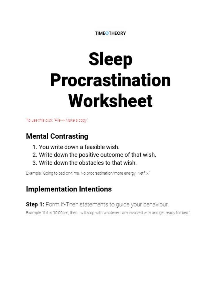 Sleep Procrastination Worksheet: Mental Contrasting | PDF