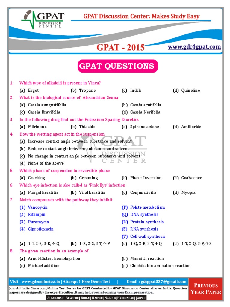 2015 GPAT Paper | PDF | Pharmacology | Chemistry