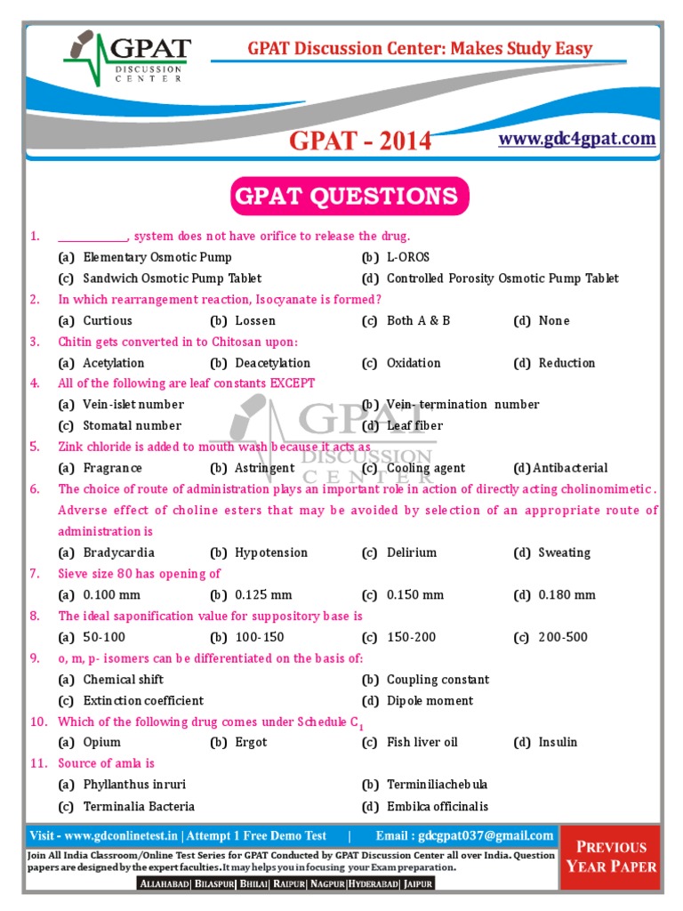 Gpat Questions: It May Helps You in Focusing Your Exam Preparation ...