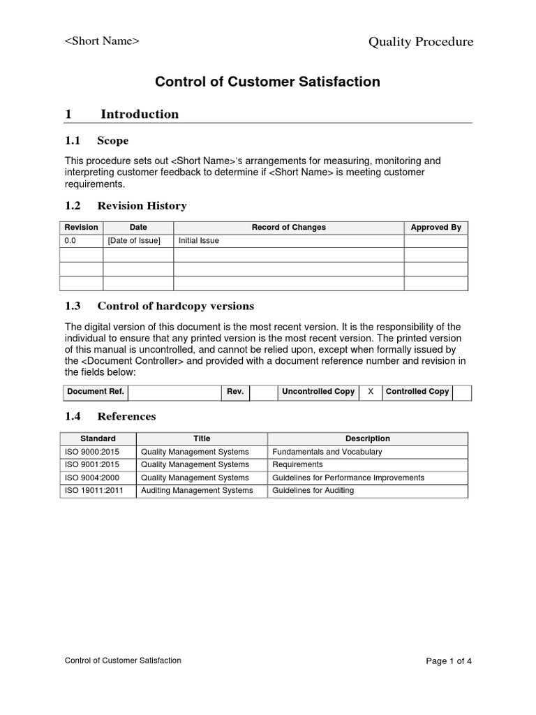 Control of Customer Satisfaction 1: 1.1 Scope | PDF | Quality ...
