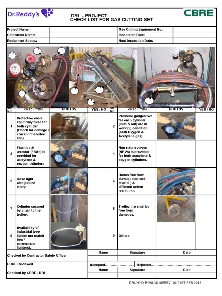 Gas Cutting Set Safety Checklist | PDF | Energy Technology | Underwater ...