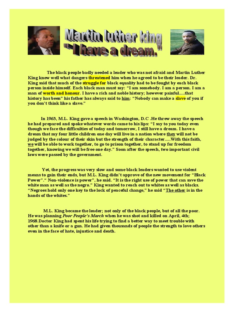 I Have A Dream Reading Comprehension Exercises | PDF | Black People ...