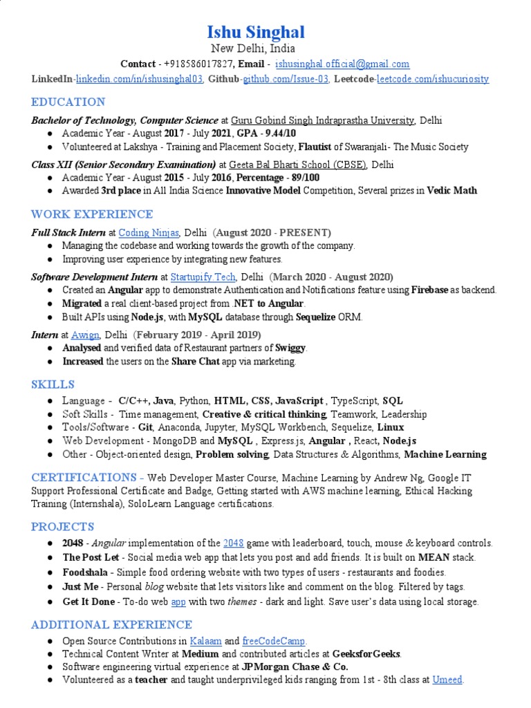 Ishu Singhal Resume | PDF | Web Application | Information Technology