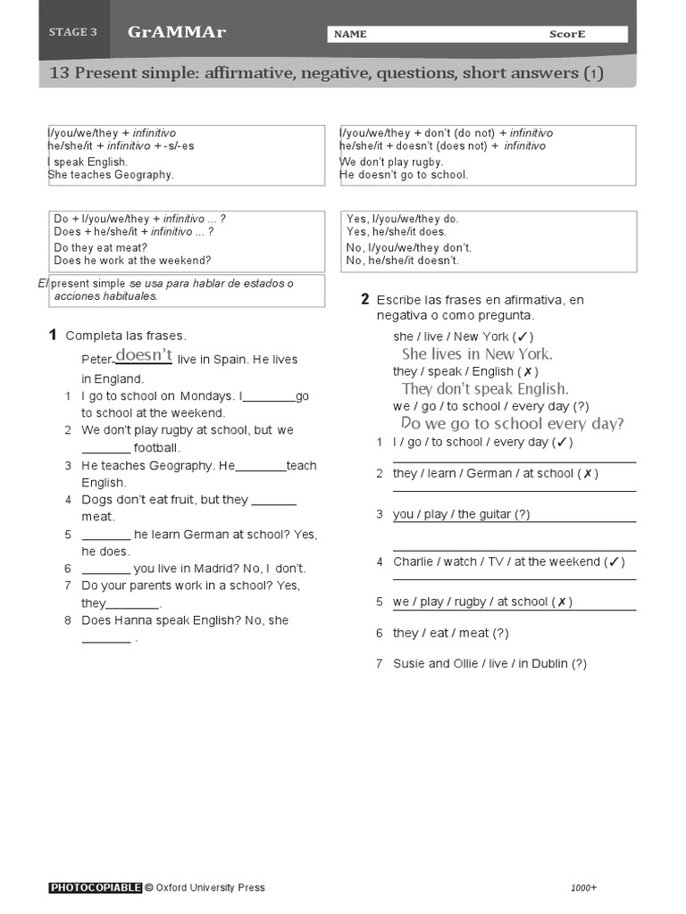 13 Present Simple: Affirmative, Negative, Questions, Short Answers | PDF