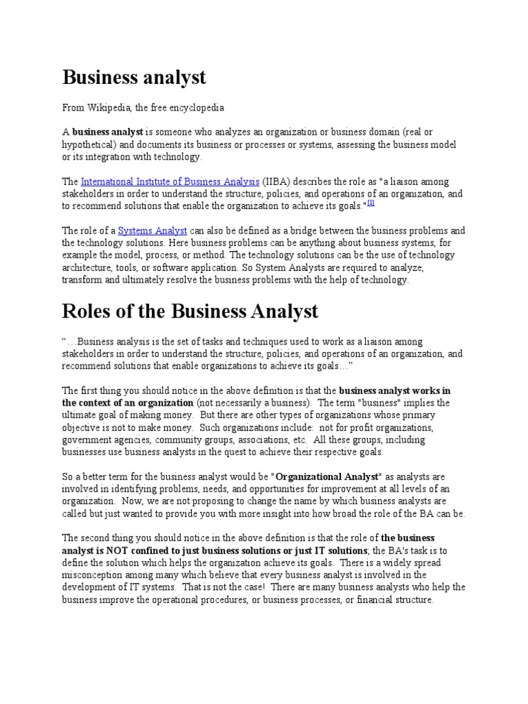 Business Analyst: International Institute of Business Analysis | PDF ...