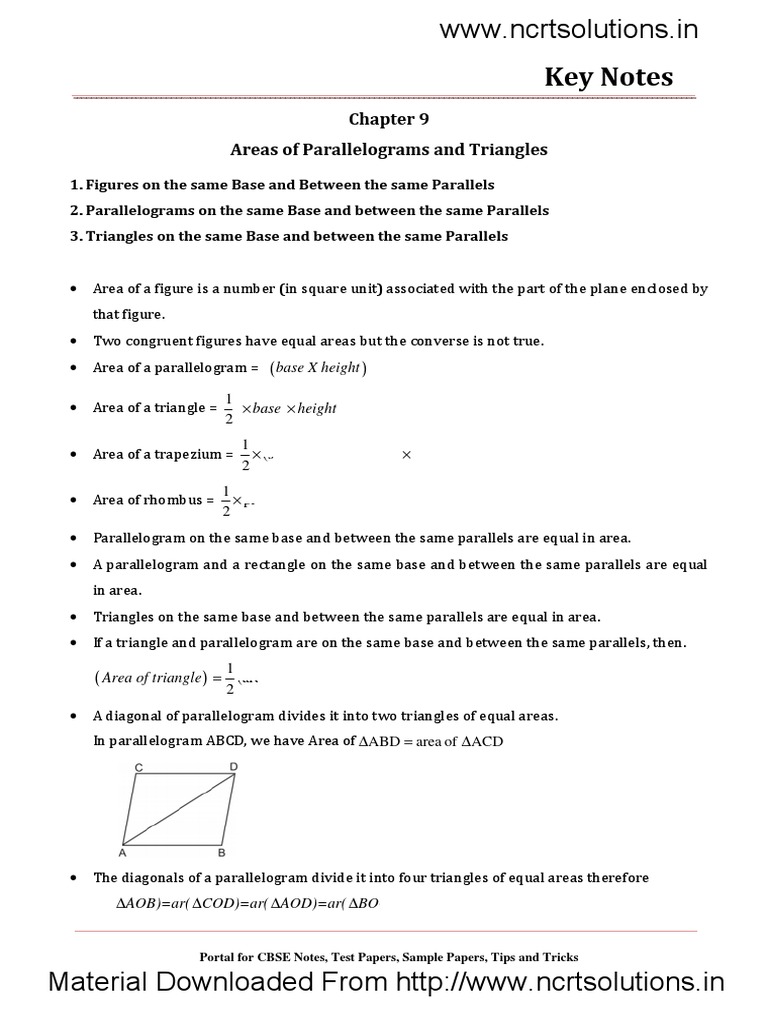 Key Notes: Areas of Parallelograms and Triangles | PDF | Area | Triangle