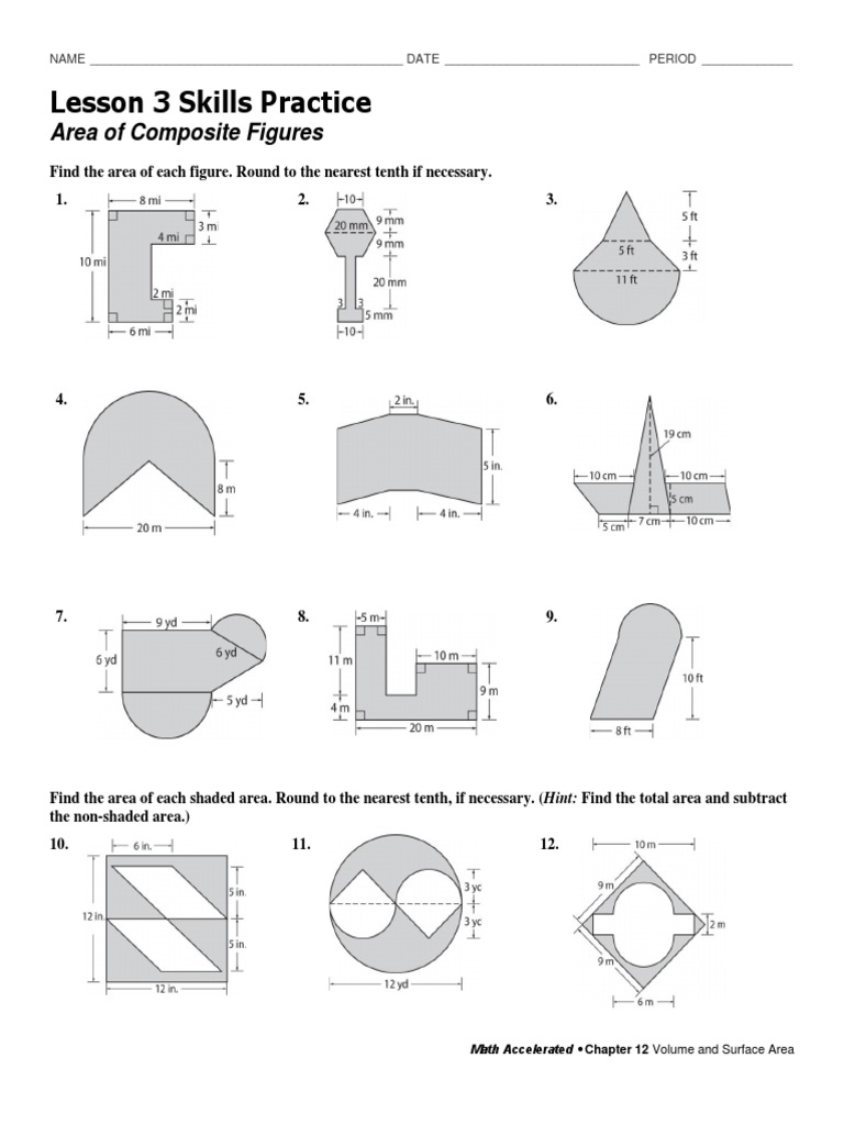 Lesson 3 Skills Practice: Area of Composite Figures | PDF