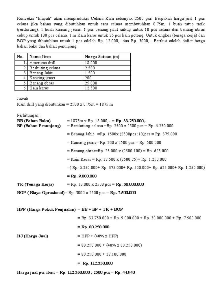 Contoh Soal Harga Jual | PDF | Metode & Bahan Ajar | Griya & Taman