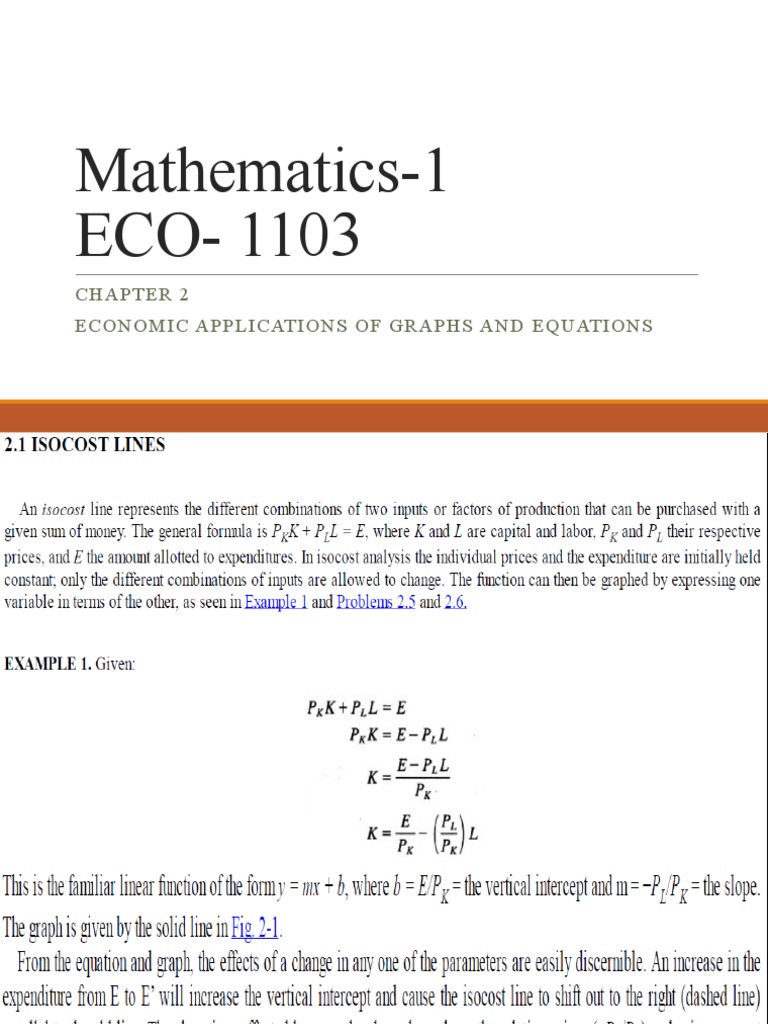 Mathematics-1 ECO-1103: Economic Applications of Graphs and Equations | PDF