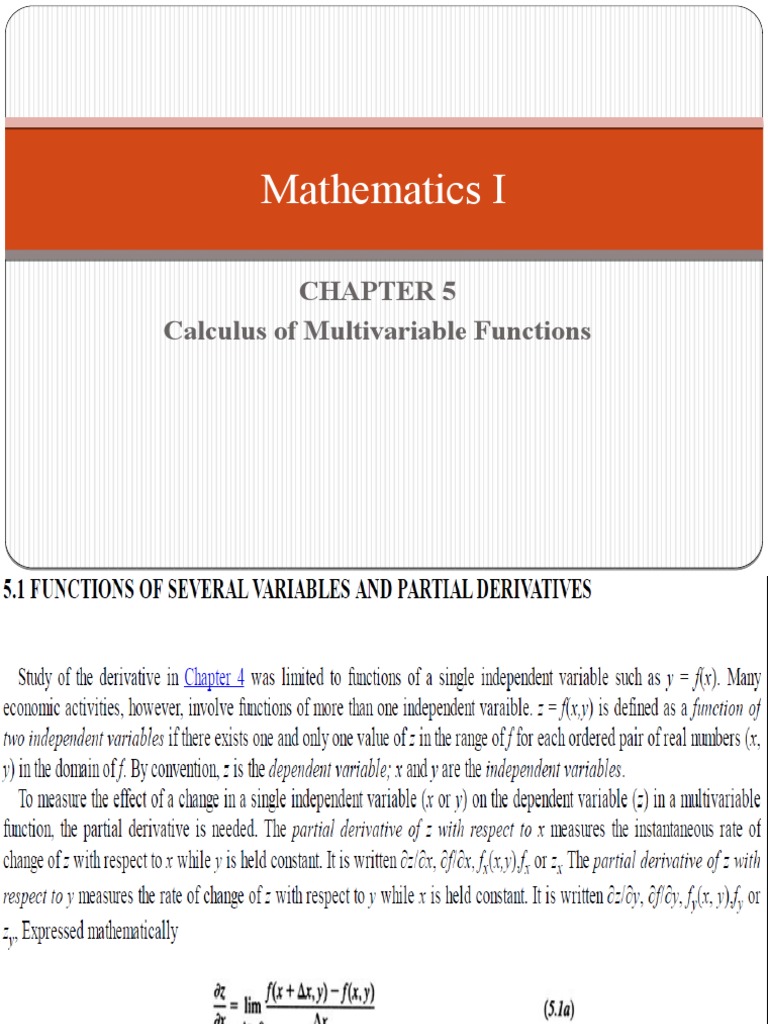 Mathematics I: Calculus of Multivariable Functions | PDF