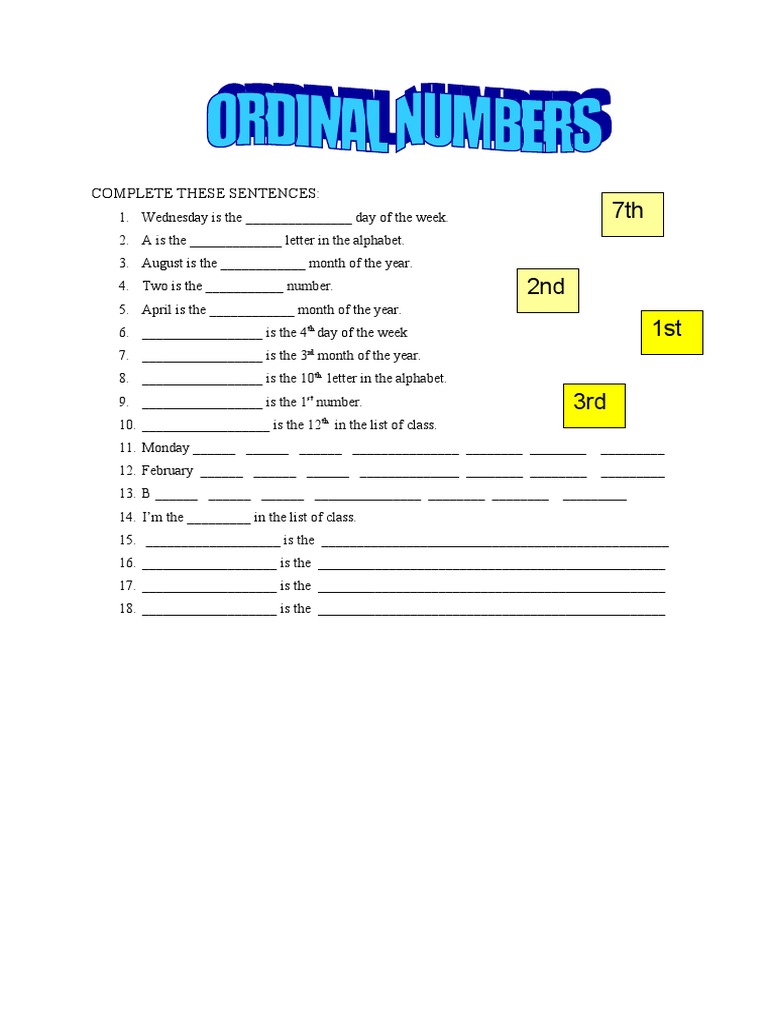 Ordinal Numbers Fun Activities Games - 30546 | PDF