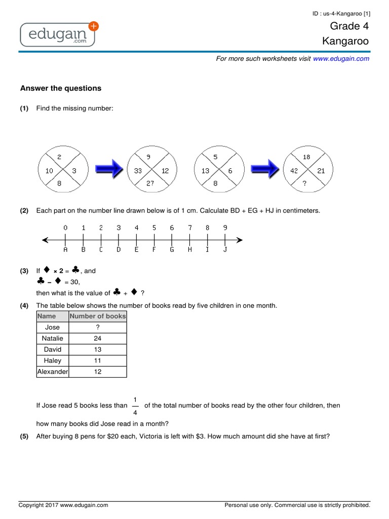 Grade 4 Kangaroo: Answer The Questions | Download Free PDF | Teaching ...