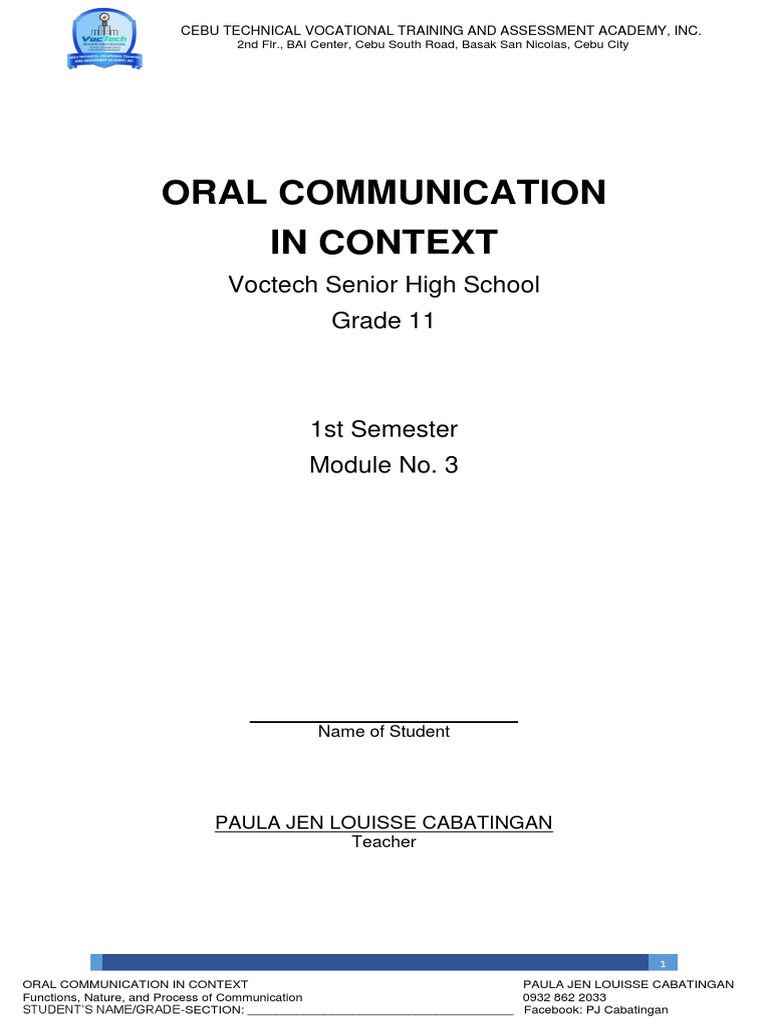 Oral Communication in Context Module 3 | PDF | Nonverbal Communication ...