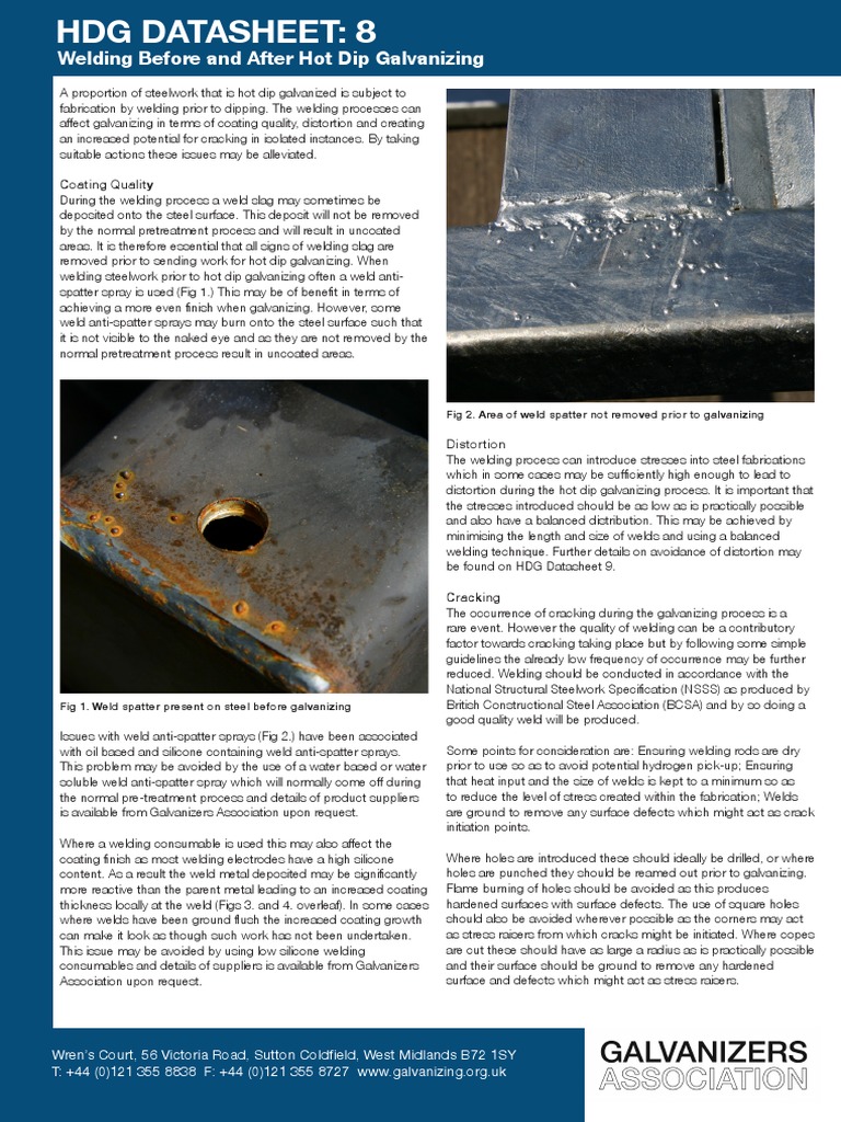HDG Datasheet 8 - Welding Before and After Hot Dip Galvanizing | PDF | Welding | Construction