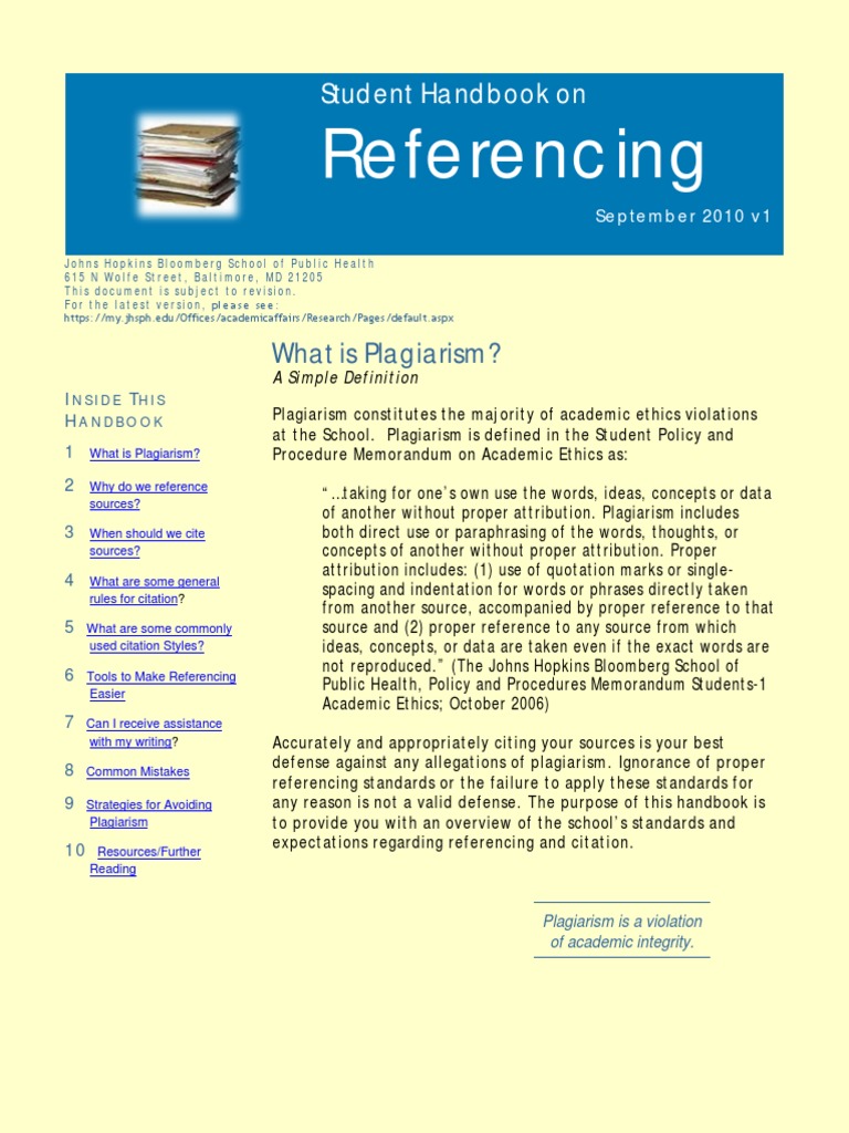 JHSPH StudentReferencing Handbook | PDF | Citation | A Manual For ...