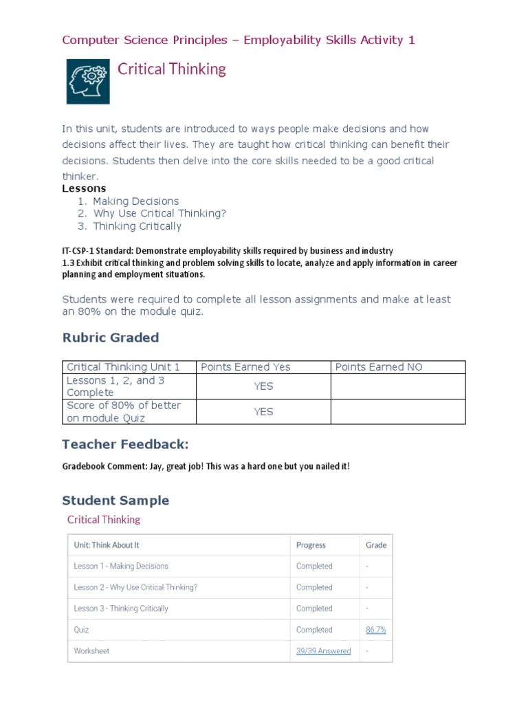 Toelle Employability Skills CSP Activity 1 | PDF