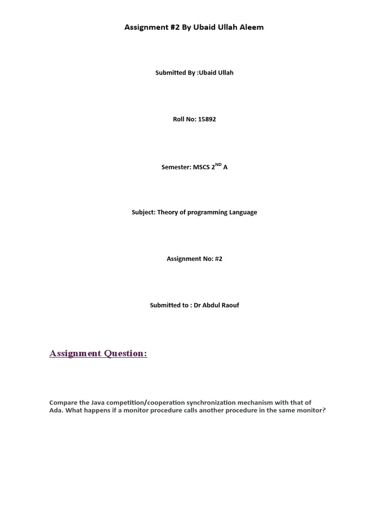 Ubaid Assignment 2 (TPL) - 1 | PDF | Subroutine | Method (Computer ...