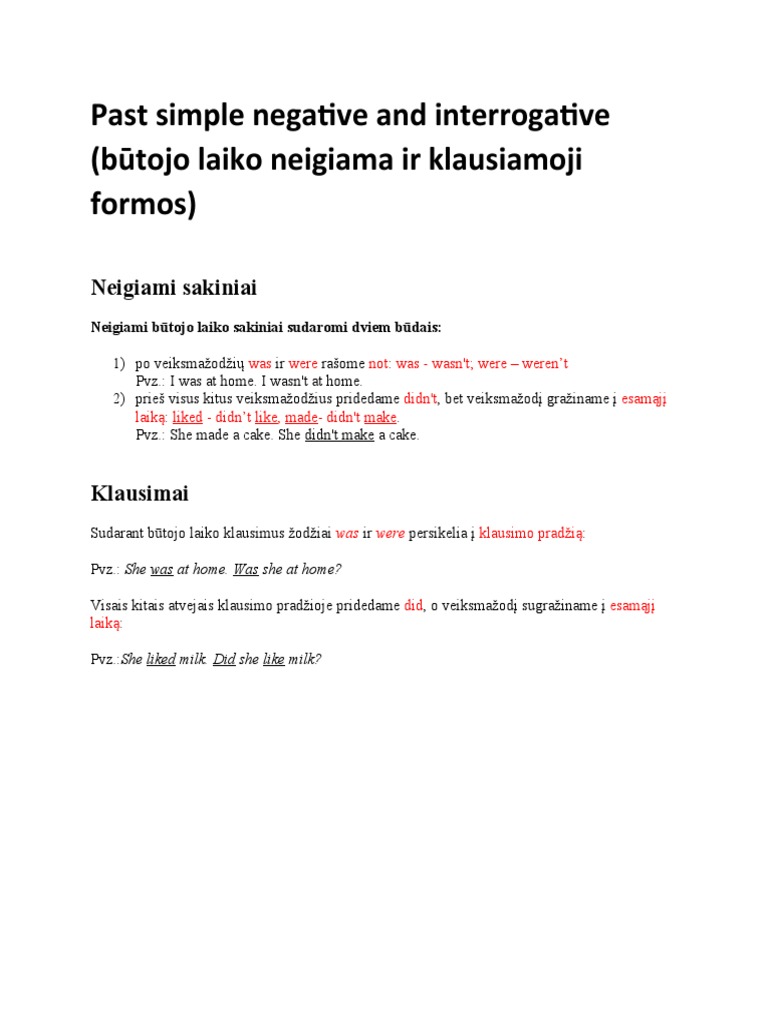 Past Simple Negative and Interrogative | PDF