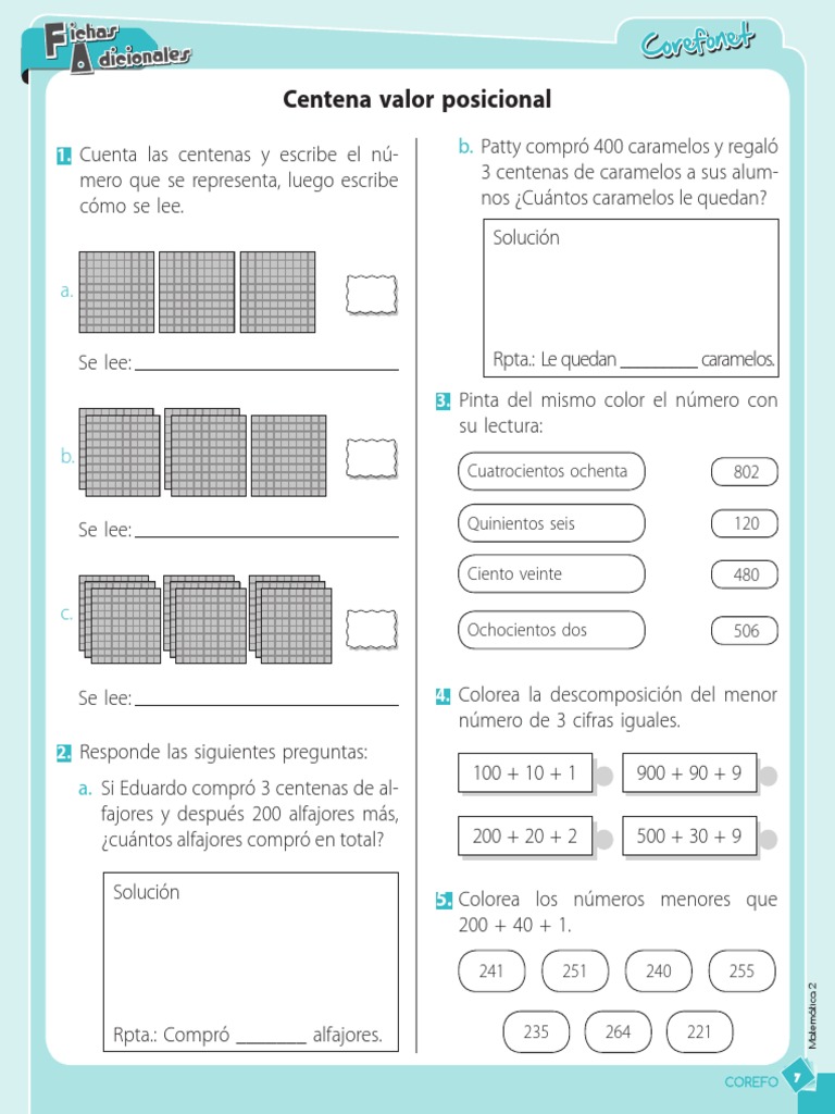 MAT2P - U3 - Ficha Adicional Centena Valor Posicional | PDF