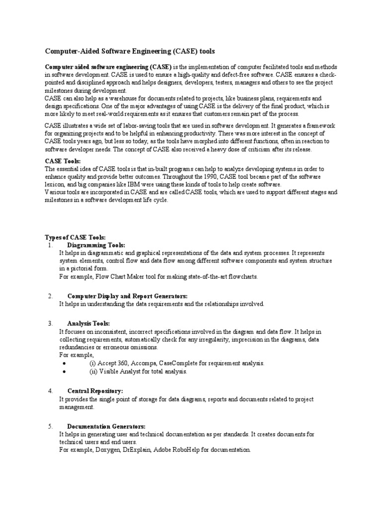 Computer-Aided Software Engineering (CASE) Tools | PDF | Software ...