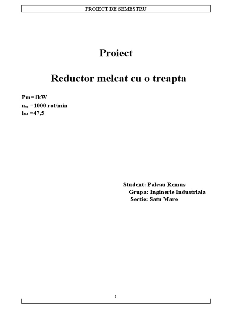 Proiect Reductor Melcat | PDF