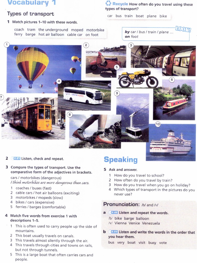Types of Transportation Vocabulary Guide | PDF