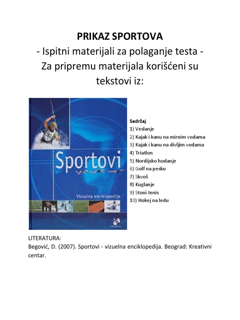 Prikaz Sportova - Skripta Sa Predavanja | PDF