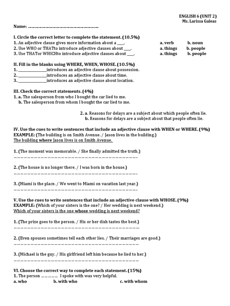 English 6 (Unit 2) Ms. Larissa Galeas | PDF | Adjective | Linguistic Typology