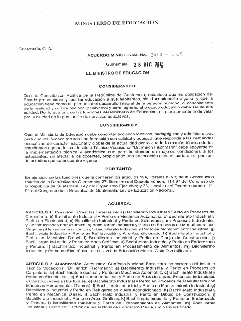 Acuerdo Ministerial 3842 2018 Fischman | PDF