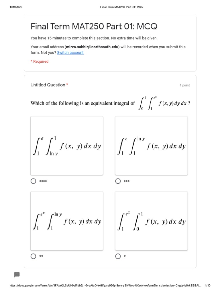 Integration Part 01 - MCQ | PDF